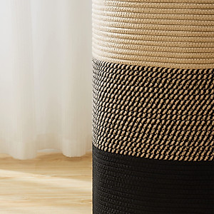 Black Woven Rope Laundry Basket by TECHMILLY, 58L Baby Nursery Hamper for Clothes Blanket Storage, Large Tall Laundry Hamper for College Dorm, Bedroom, Living Room