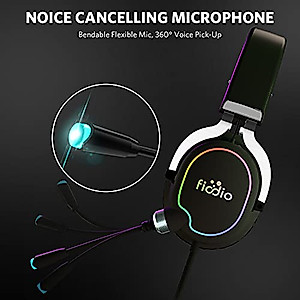 Fiodio Gaming Headset with Surround Sound Stereo for Xbox One PS4 PC Switch Tablet, Noise Cancelling Over Ear Headphones with Mic, LED Light and Soft Memory Earmuffs for Laptop