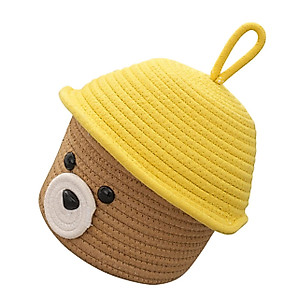 Beatifufu Bear Storage Basket Woven Storage Basket with Lid Decorative Storage Bins with Lids Lidded Basket Nursery Storage Basket Animal Wicker Storage Small Woven Storage Basket Cotton Key