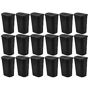 Sterilite 11.3 Gallon D Shape Flat Side Lift Top Lid Wastebasket Trash Can for Kitchen, Home Office, and Garage, or Workspace, Black (18 Pack)