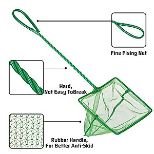 DAGUANZHI 3in 4in 6in Aquarium Fish Net Fine Mesh Net Quick Catch Nets Nylon Fishing Nets with Long Plastic Handle for Fish Tank, Green