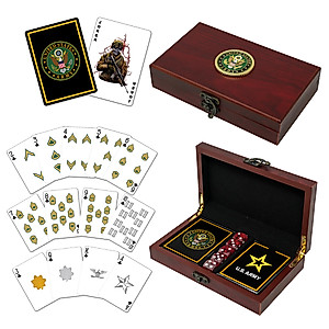 US Army Gift Set | Playing Cards & Dice | Army Rank Insignia Cards | US Army Gifts | Disabled Veteran Owned Business | Army Card & Dice Set