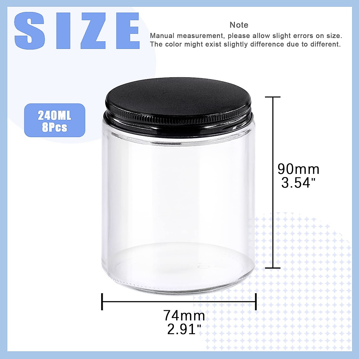 Glarks 8 Pack 8oz Glass Jars with Lids, Round Clear Glass Jars with Inner Liner and Black Lids for Storing Creams, Beauty Products, Cosmetic and Ointments