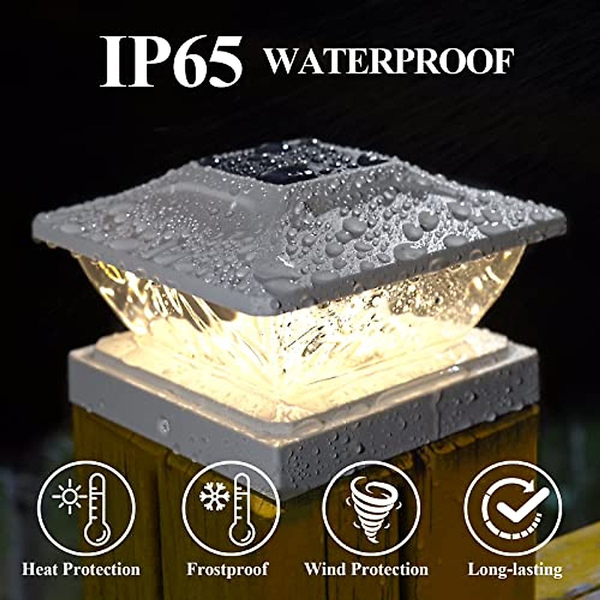 Solar Post Cap Lights Outdoor: 6 Pack Bright 2 Modes LED Solar Fence Deck Lights for 3.5x3.5 4x4 4.5x4.5 5x5 Wooden Posts, IP65 Waterproof Solar Powered Lights for Garden Porch Patio Step Decorations