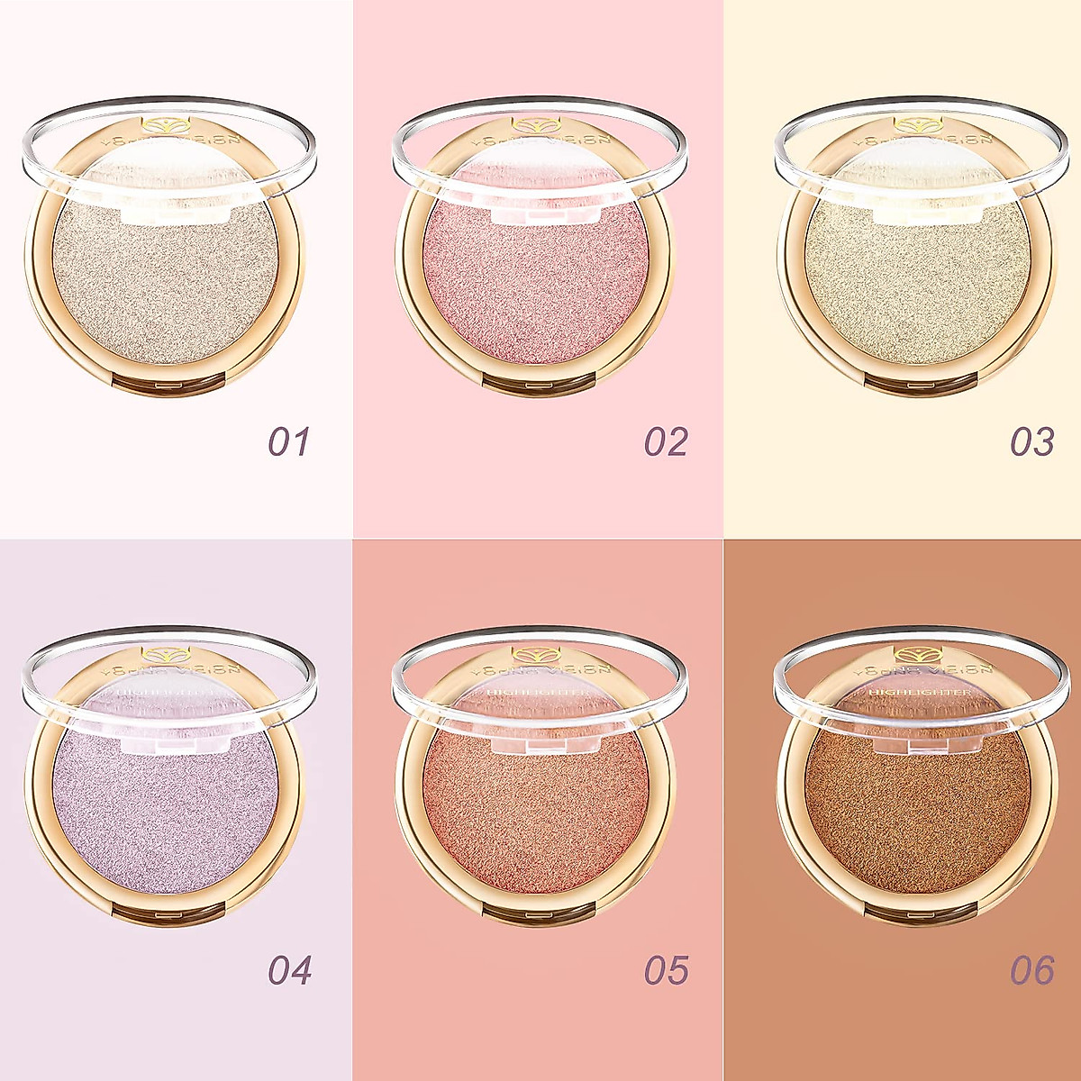 YOUNG VISION Baked Highlighter Powder Palette, Sheer Pearl Shimmer Shades for Face Highlighter Makeup, Highly Pigmented Iluminadores de Maquillaje, 0.19 Oz(Pack of 1)