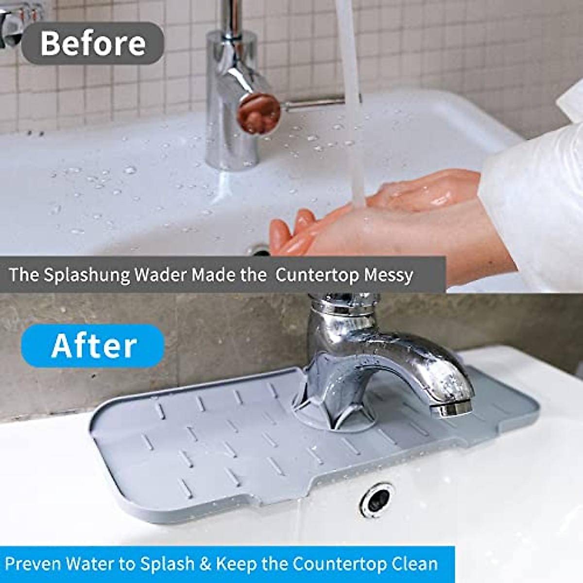 RBINITION Kitchen Sink Splash Guard, Silicone Faucet Drip Catcher,Faucet Absorbent Mat, Sink Draining Pad Behind Faucet, Sink Protector for Kitchen Sink Countertop, Bathroom