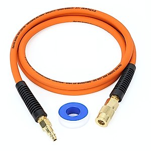 FYPower Air Compressor Whip Hose 1/4 Inch x 6 Feet Lead in Hybrid Hose with Fittings, Flexible and Kink Resistant, 1/4" Industrial Quick Coupler and Plug Kit