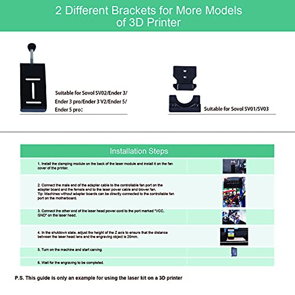 Sovol 3D 40W Engraving Laser Module (5W Output Optical Power), CNC Laser Head Kit with Eye Protection Design, for SV Series & Ender Series 3D Printers and CNC Engraving Cutting Machine