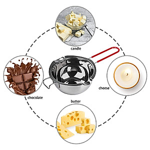 2 Pack Stainless Steel Double Boiler Pot with Heat Resistant Handle, Melting Pot Universal for Melting Chocolate, Butter, Cheese, Caramel and Candy, Capacity 450ML/900ML