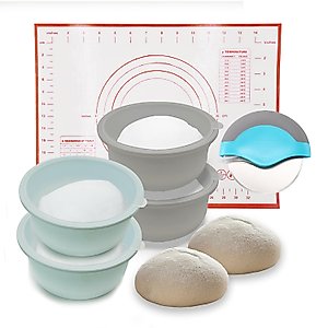 Pizza Making Accessories,4Pcs Stackable Silicone Pizza Dough Proofing Containers with Lids 700ml | Make 12" Pizzas,Pizza Dough Proofing Box and Pizza Bread Kit Tools(6pc)