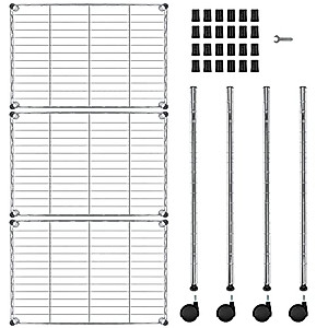 Simple Deluxe Heavy Duty 3-Shelf Shelving with Wheels, Adjustable Storage Units, Steel Organizer Wire Rack, 24.02”L x 13.78“W x 31.89”H, Chrome, HKSHLF23133003CPC