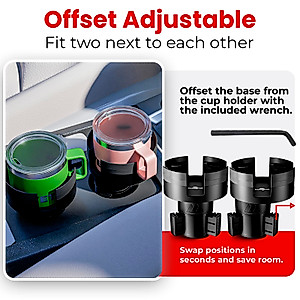 Integral Mug Integrator Expandable Mug Holder - YETI 14oz Rambler Cup Holder - Coffee Mug Car Cup Holder Expander with Adjustable Base - Rubber Tabs Hold Most Coffee Mugs Ramblers 10oz