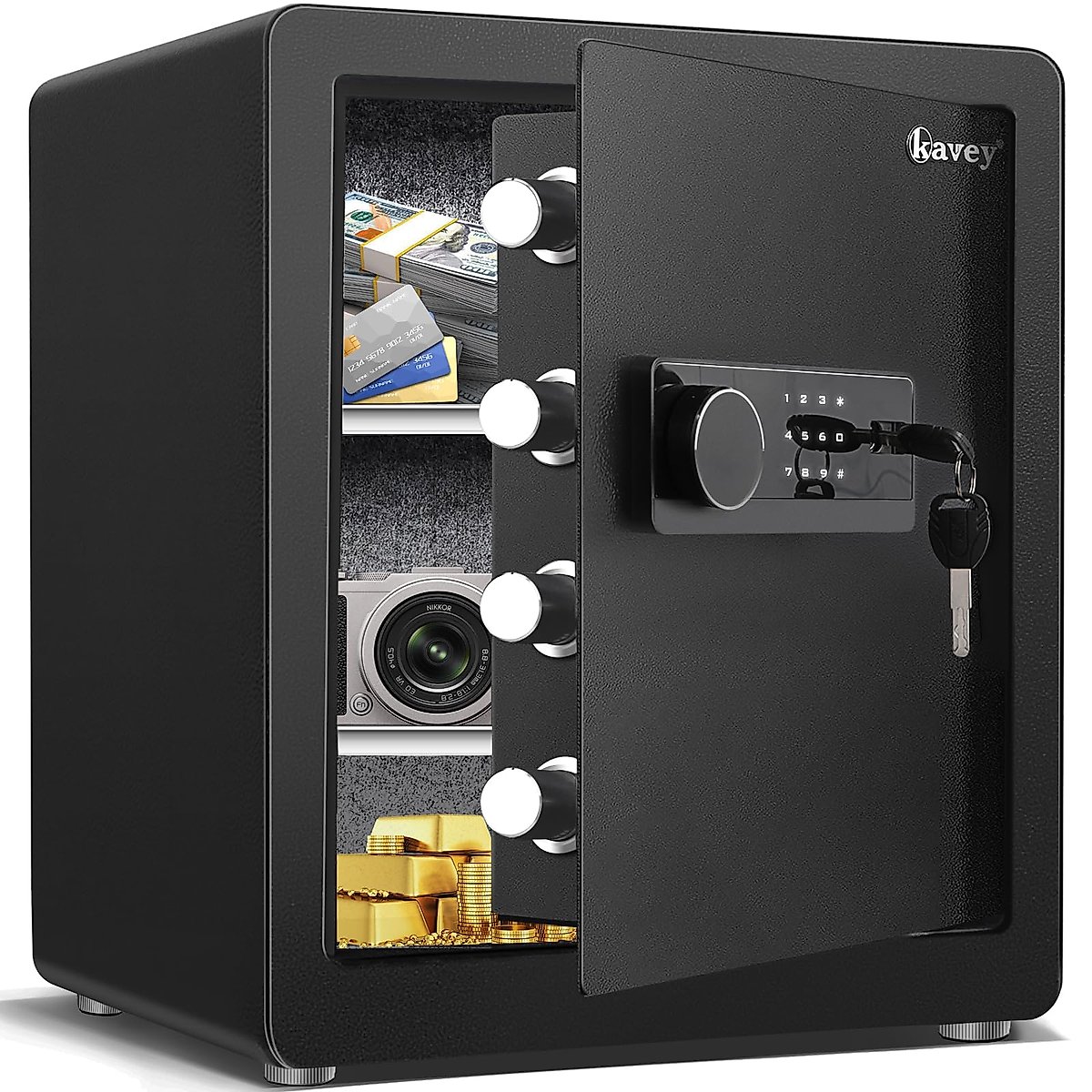 Kavey 2.0 Cub Safe Box, Home Safe with Backlit Touch Screen Keypad and Dual Alarm System, Money Safe With Mute Function and LED Light, Safe for Home Hotel Office