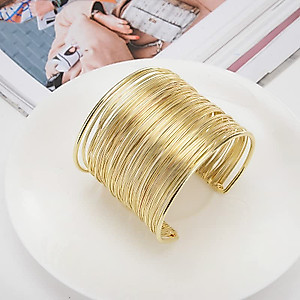 FIRAZIO 2 Pcs Cuff Bangle Bracelet for Women Open Wide Wire Bracelets Gold Wrist Cuff Wrap Bracelet