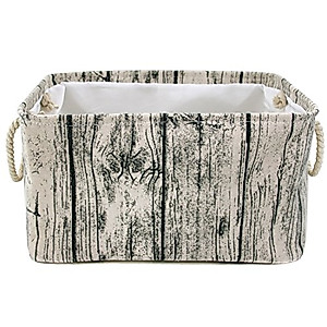 Jacone Stylish Tree Stump Design Wood Grain Rectangular Storage Basket Washable Cotton Fabric Nursery Hamper with Rope Handles, Decorative and Convenient for Kids Rooms (X-Large)