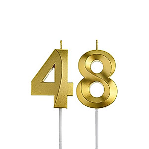 Gold 48th & 84th Birthday Candles,Gold Number 48 84 Cake Topper for Birthday Decorations Party Decoration