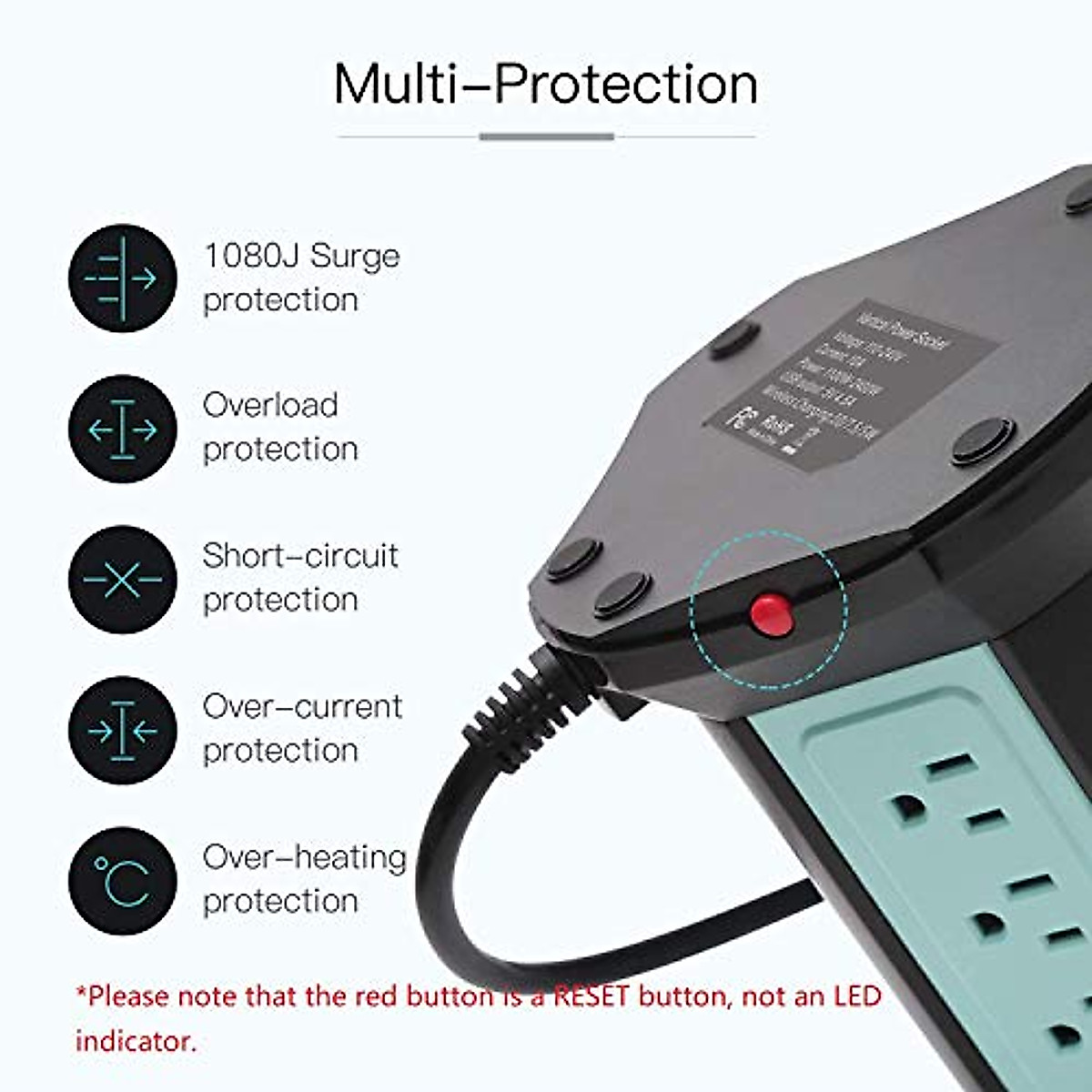 Power Strip Tower Wireless Charger, SUPERDANNY Surge Protector Tower, 10A 1080J Charger Station with 9 Outlets & 4 USB Ports, Extension Cord 10ft for Laptop Phone Black and Blue