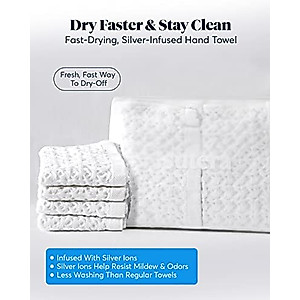 SUTERA - Waffle Hand Towel for Bathroom, Luxury Bath Towels Infused with Silver Ions, Ultra Soft Absorbent Quick Drying Design Shower Towels, Lightweight Californian Pima Cotton Fiber - White