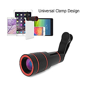 CamDesign HD Cell Phone Camera Lens 12x Optical Zoom Telephoto Lens Clip-On Smartphone Lens Compatible with iPhone X/8/7/6s/6 Plus/Samsung/Android/Tablet & Used as Monocular/Rubber Eyecup/Carry Bag