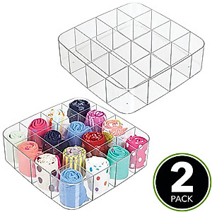 mDesign Plastic Closet Accessory Drawer Organizer for Dresser, Closet, Bedroom, Bathroom, Entryway, Office - Store Belts, Ties, Socks, Watches - 16 Sections- 2 Pack - Clear