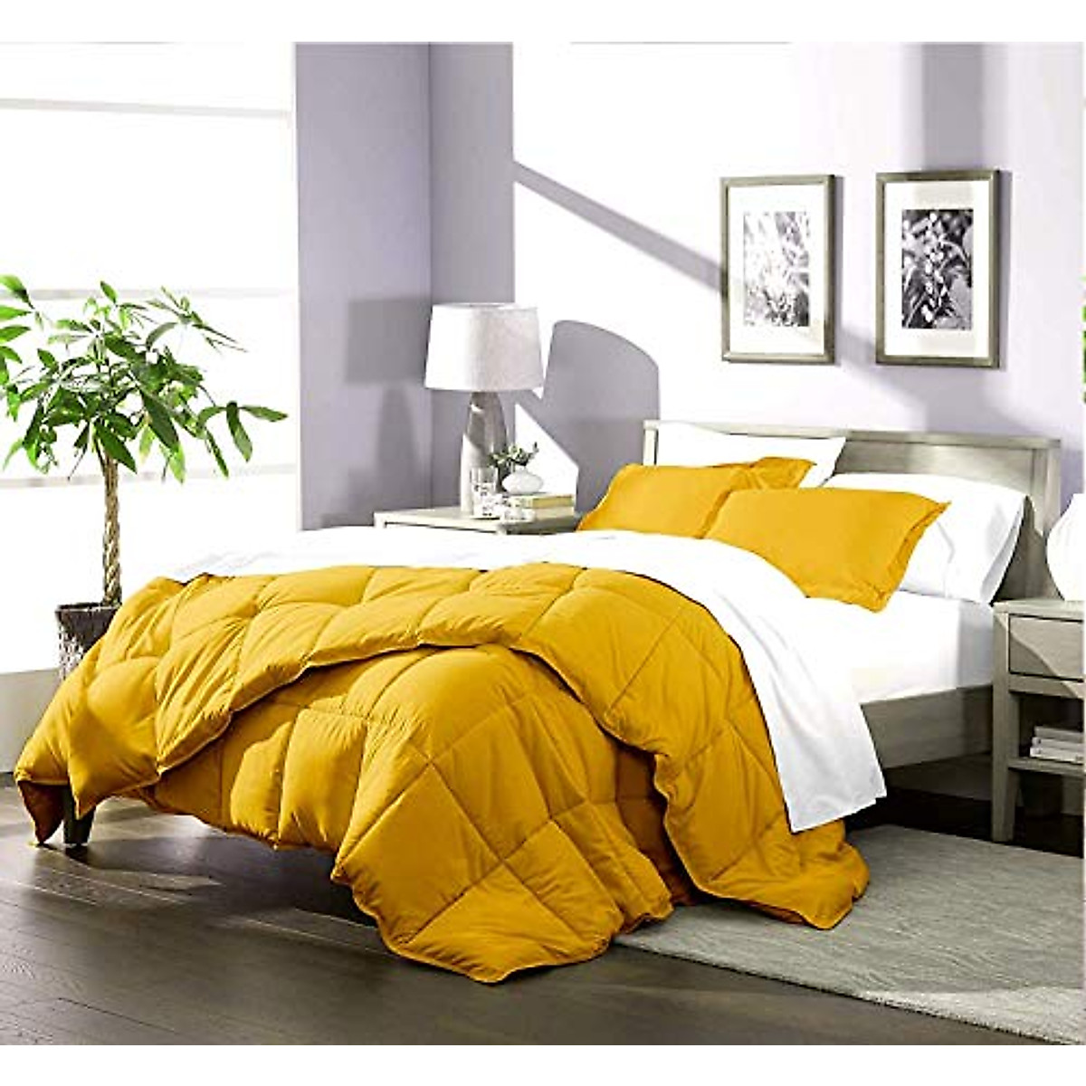 Soft Bed in Bag 1000 Series Egyptian Cotton 5 Piece 500 GSM Warm Comforter Set (Comforter + Flat Sheet + Fitted Sheet 14" Deep + 2 Pillow Cases) Bedding Set Oversized King Gold
