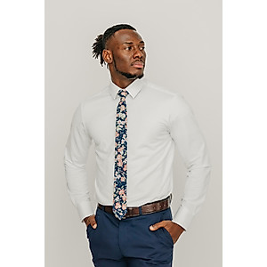 DAZI Men's Skinny Tie Floral Print Cotton Necktie, Great for Weddings, Groom, Groomsmen, Missions, Dances, Gifts. (Lotus)