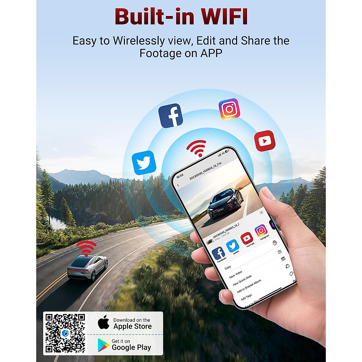 3 Channel 2K Dash Cam, 2K+1080P Dash Camera Front and Rear 360 Dual Dash Cam Built in WiFi 2K+1080P+1080P Three Way Triple Car Camera Night Vision Loop Recording Parking Monitor Support 128GB Max