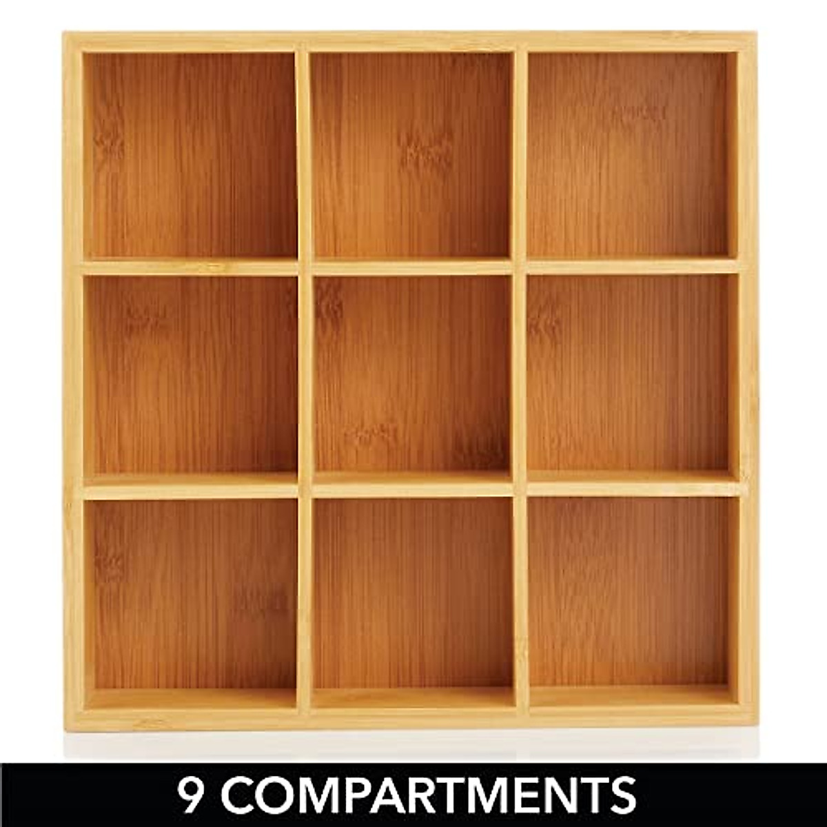 mDesign Bamboo Kitchen Pantry Storage Organizer Box - 9 Divided Sections, Open Top, Decorative Holder for Tea Bags, Snack Packets, Small Items, Accessories, Echo Collection - Natural Wood/Tan