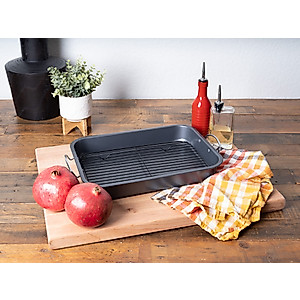 Imperial Home Carbon Steel Roasting Pan with Flat Rack, Roaster with Baking Rack, Nonstick Pan, Deep Lasagna Pan, Pans for Cooking, Baking Pans, Cooking Pan, Dishwasher Safe Cookware