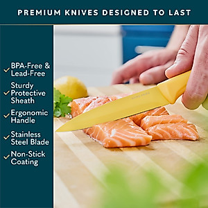 Home Hero Kitchen Knife Set with Sheath Covers - High Carbon Stainless Steel Knife Set with Ergonomic Handles & Ceramic Coating, Nonstick Ceramic Knife Set with Chef Knife (11 Pcs - Multicolor)