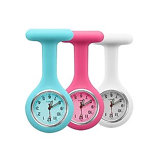 alladaga Set of 3 Nurse Fob Watches, Silicone Doctor Pocket Lapel Clip On Watches Gift (Blue Rose White)