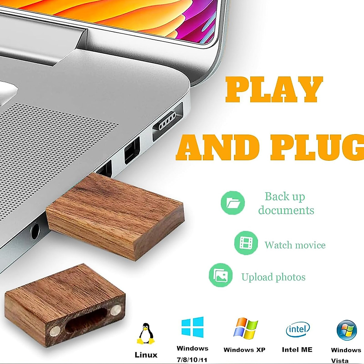 2 Pack 64GB Wood USB 3.0 Flash Drive TATMOHIK Walnut Wood Memory Stick 64 GB, Thumb Drive, USB Drive, Zip Drive