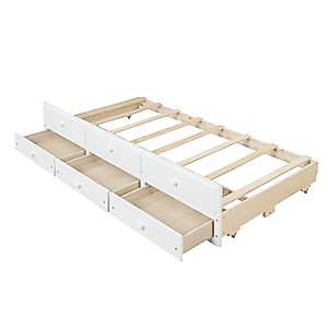 Full Size Bed Frame with Bookcase Headboard,Captain’s Bed Full with Trundle and Drawers for Kids,Trundle Bed with Storage for Teens,Adults(Full,White)