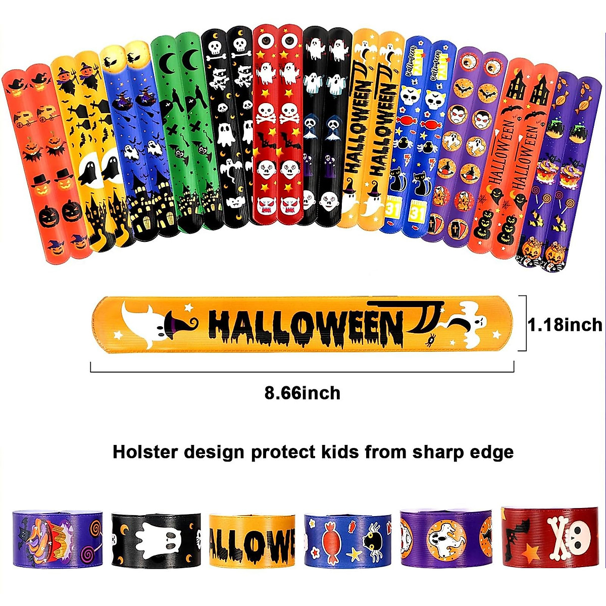 Garma 48Pcs Halloween Slap Bracelets Rubber Wristbands for Halloween Party favors, Kids Girls Boys Toddlers Halloween Gifts