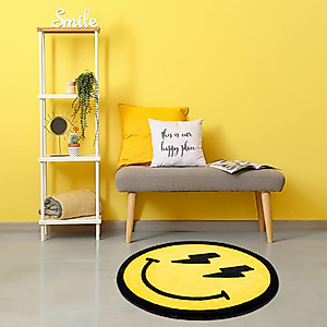 Beyond Deco Smiley Face Rug,35'' W x 35'' L Tufted Handmade Rug Funny Rug, Machine Washable Bathroom Rug for Decoration, Funny Fluffy Rug, Bedroom Decor, Area Rug
