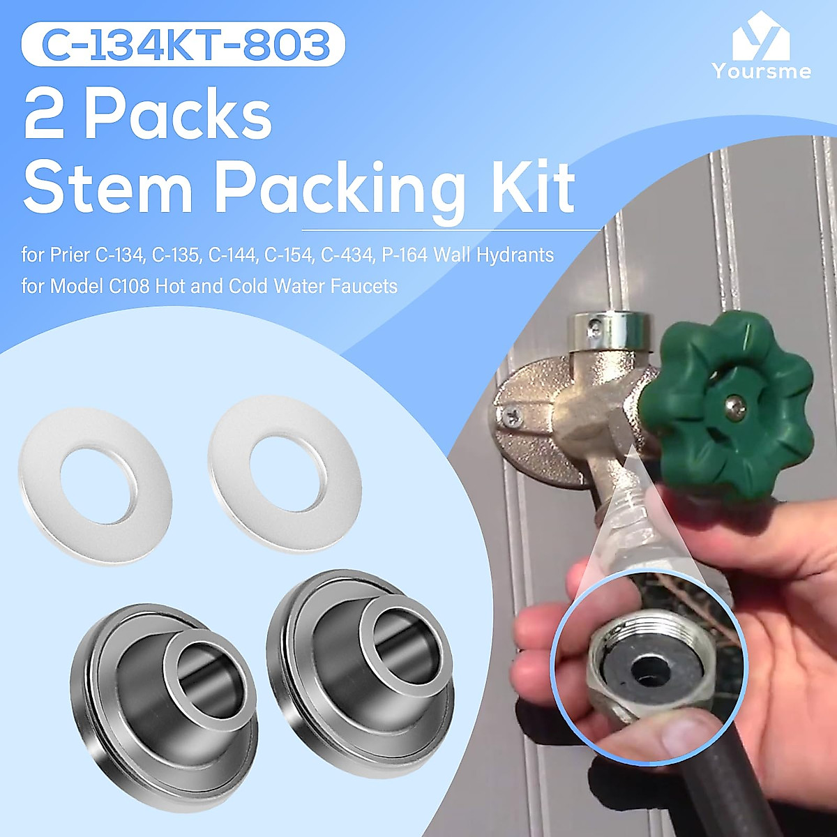 2 Kits of C-134KT-803 Stem Packing Replacement Kit for Prier C-134, C-135, C-144, C-154, C-434, C-108, P-164 Wall Hydrants
