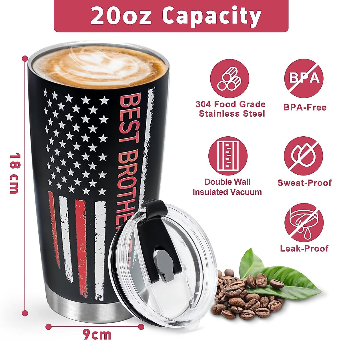 Gifts for Brothers - 20oz Best Brother Ever Tumbler Gifts for Men - Birthday Gift for Brother from Brother - Cool Gifts for Big Brother - Christmas Gifts Ideas for Brother from Sister, 1 Piece