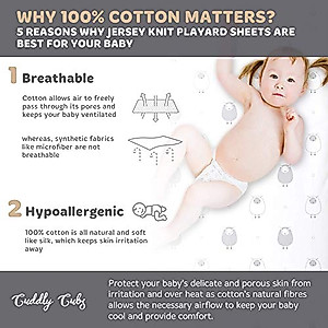 Cuddly Cubs Pack n Play Sheets | 2 Pack Playard Sheet for Baby Girl and Boy | Pure Jersey Cotton Unisex Mini Portable Crib Sheets | Sheep and Stripe in Grey | Compatible with Graco Pack and Play