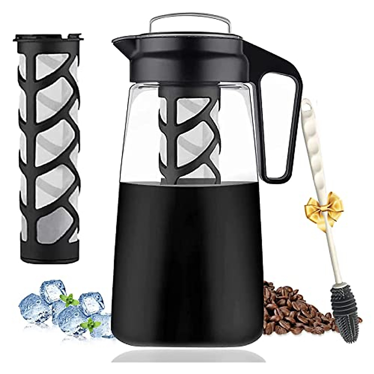 MKTMBT Cold Brew Coffee Maker with Cleaning Brush, Iced Coffee Maker Tea Brewer Leak-Proof with Removable Mesh Filter for Iced Coffee Cold Brew Tea, 2QT