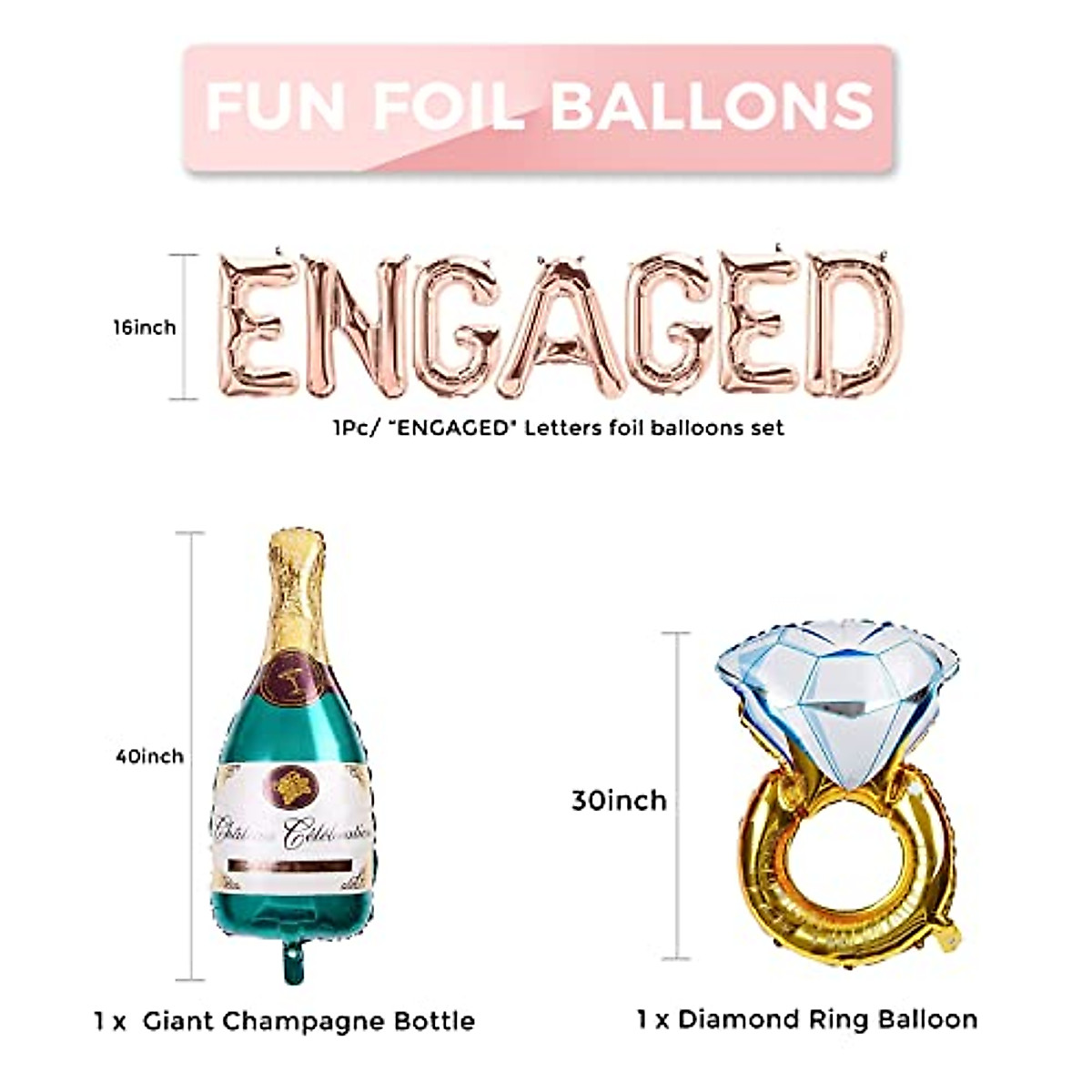 Engagement Party Decorations – Engagement Balloons – Rose Gold Engaged Balloons Letter – Diamond Engagement Ring Balloon Engagement Decorations Set – Engaged Decorations Banner for Wedding Decor
