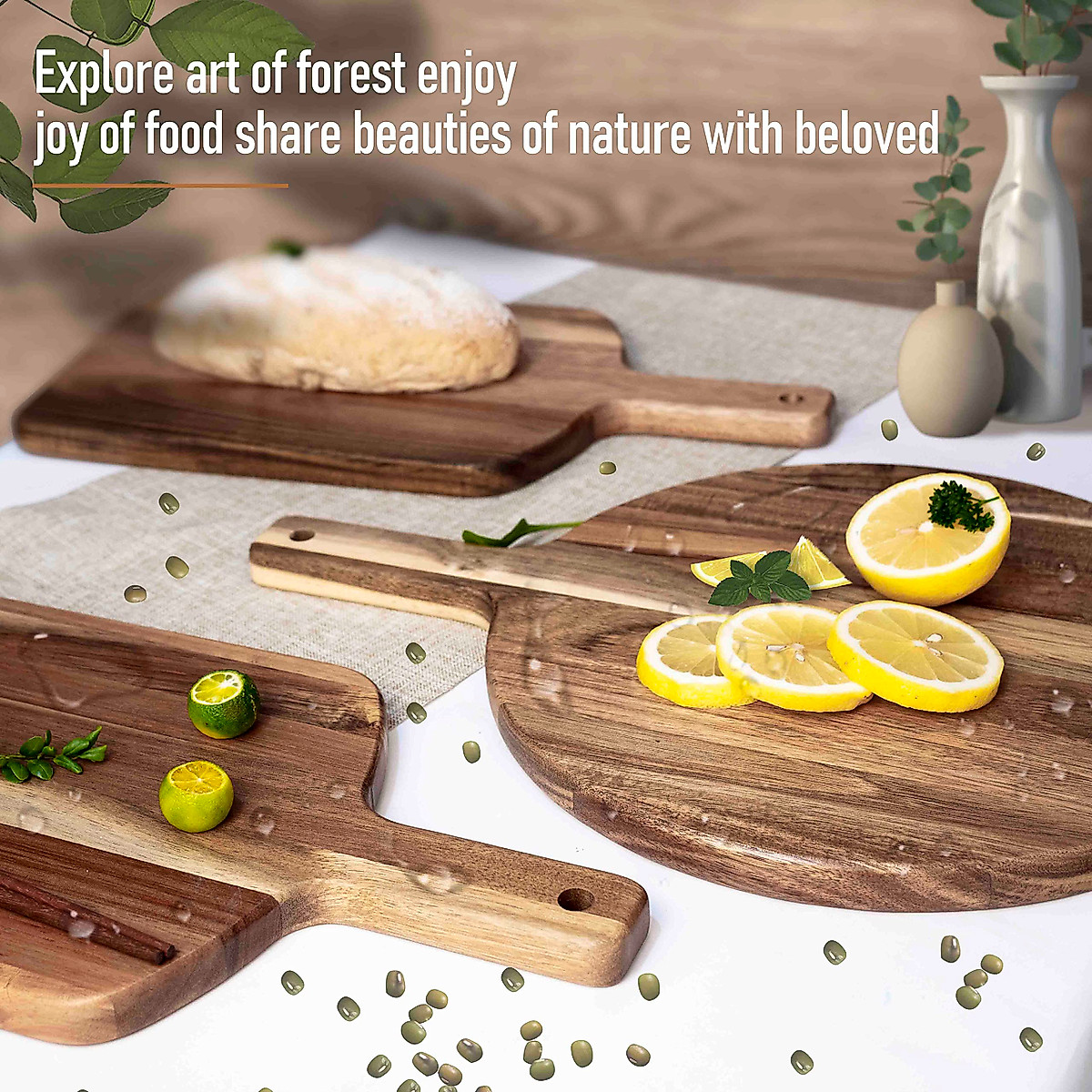 Acacia Wood Cutting Board with Handle,Wooden Charcuterie Board for Meat,Cheese Board,Bread,and Charcuterie-Decorative Wooden Serving Board for Kitchen Butcher Block Carving Board for Kitchen