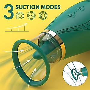 Jesbenna Clitoral Sucking Vibrator Sex Toys, 3 Sucking 9 Licking Modes Nipples Clit Sucker for Quick Orgasm, Tongue Vibrators Adult Toys for Women Couples, Green (S337)