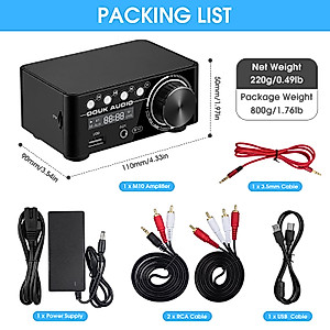 Douk Audio 120W Mini Bluetooth 5.0 Power Amplifier 2.0 Channel Hi-Fi Stereo Class D Audio Amp Wireless Receiver TF USB Home Speaker (Upgrade Version) (Black)