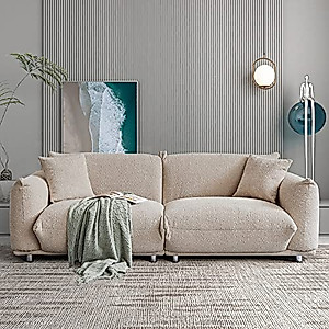 Hison Lambswool 3 Seat Cushion Couch 87'' Comfy Couch for Living Room deep seat Sofa with 2 Pillows (Camel)