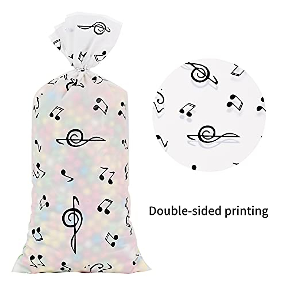 Lecpeting 100 Pcs Music Notes Treat Bags Music Cellophane Candy Bags Plastic Goodie Storage Bags Musical Party Favor Bags with Twist Ties for Music Theme Birthday Party Supplies