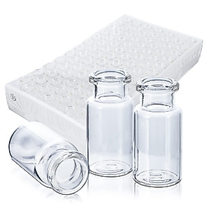 100 Pack 10ml Glass Vials, Clear Glass Headspace Vials with Plastic-Aluminum Flip Off Caps and Rubber Stoppers, 20mm Transparent Flat Bottom Lab Vial