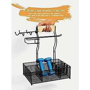 Large Grill Utensil Caddy, HYKTON Picnic Camping BBQ Organizer for Camping Outdoor Mesh Basket with 5 Hanging Hooks and Paper Towel Holder, Ideal Table Storage Tools for RV Camper/Tailgating/Flatware