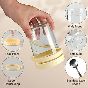 Overnight Oats Jars,Mason Jars for Overnight Oats with Lid and Spoon,10 Oz Glass Meal Prep Containers with Measurement Marks,Perfect Size for Overnight Oats,Salad Yogurt,Cereal,Fruit (4 PACK B)