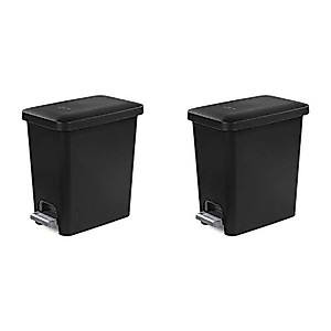 Sterilite 2.7 Gallon Rectangular StepOn Wastebasket, Small, Black lid and base with Titanium pedal and Liner