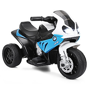 HONEY JOY Kids Motorcycle, Licensed BMW 6V Battery Powered Ride On Motorcycle w/LED Headlights, Music, Pedal, Spring Suspension, 3 Wheels Electric Motorcycle for Kids, Gift for Boys Girls(Blue)